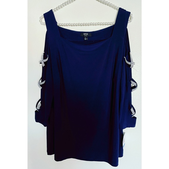 MSK | Tops | Evening Msk Embellished Rhinestones Royal Blue Lace Up ...